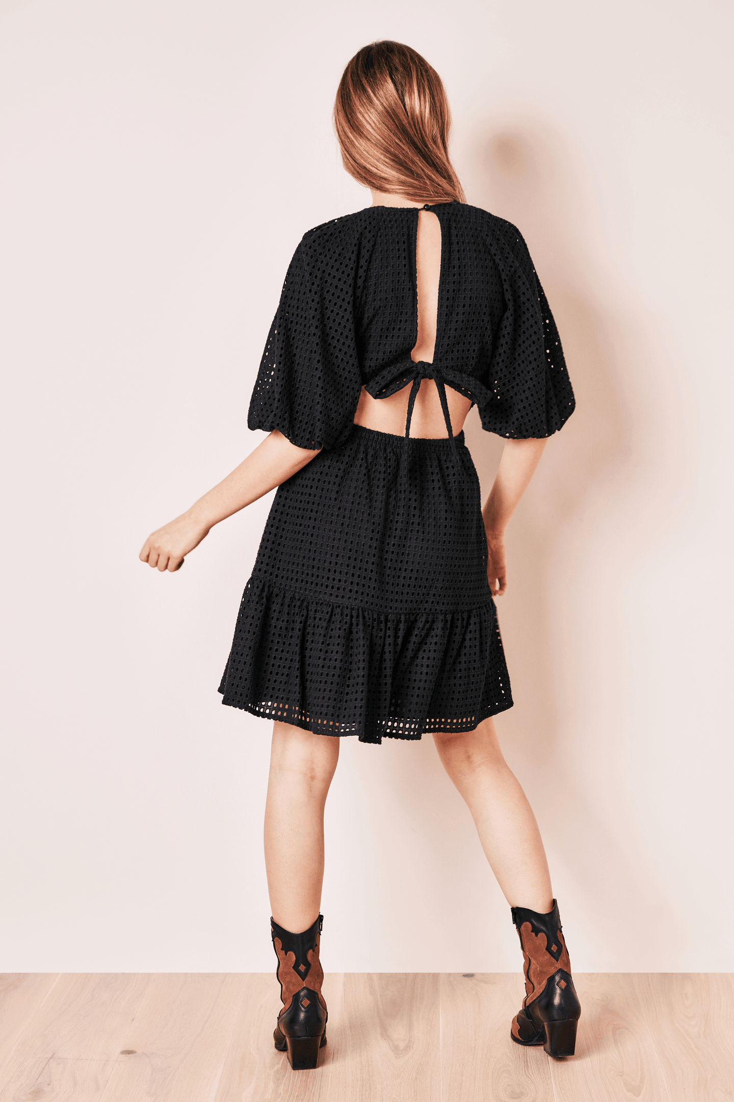 CLAIRE LUISE® Hole lace dress with cut outs in black
